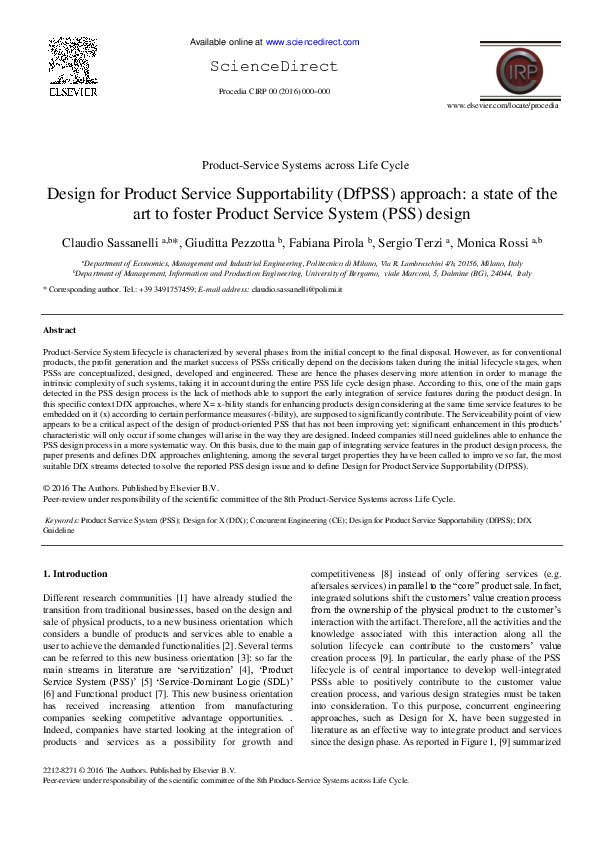 (PDF) Design for Product Service Supportability (DfPSS) approach: a ...