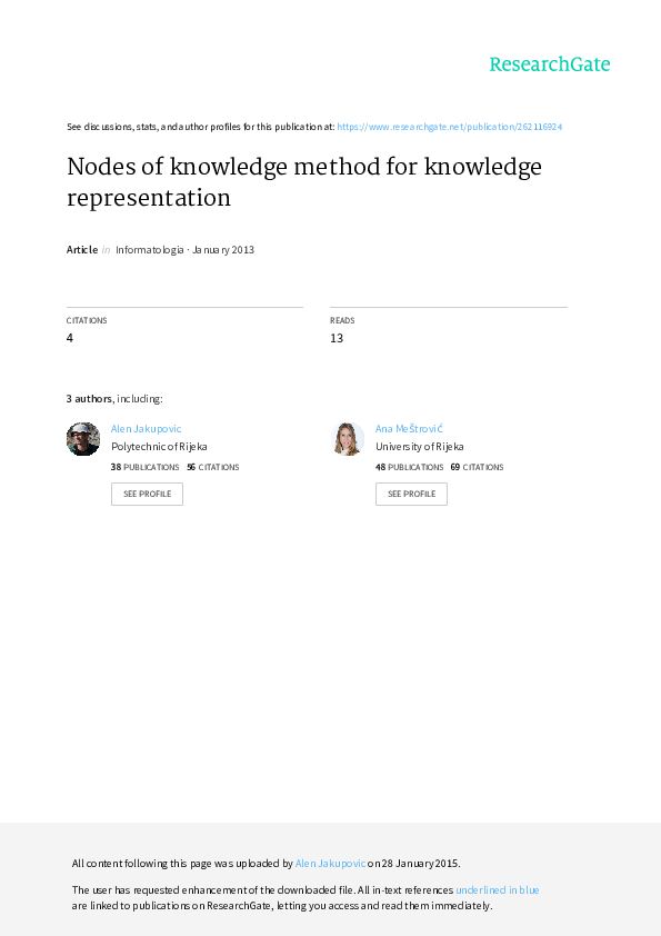 (PDF) Nodes of knowledge method for knowledge representation