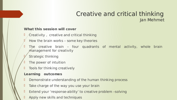 (PPT) Creative and Critical thinking