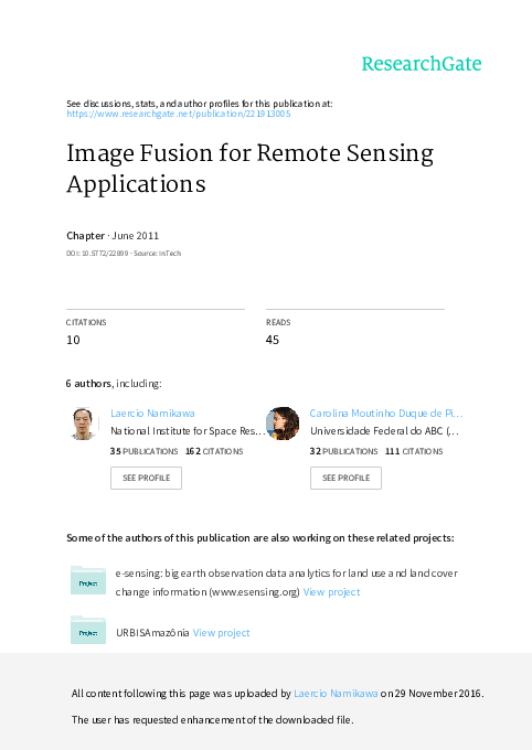 (PDF) Image Fusion for Remote Sensing Applications