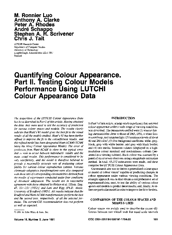 Pdf Quantifying Colour Appearance Part Ii Testing Colour Models