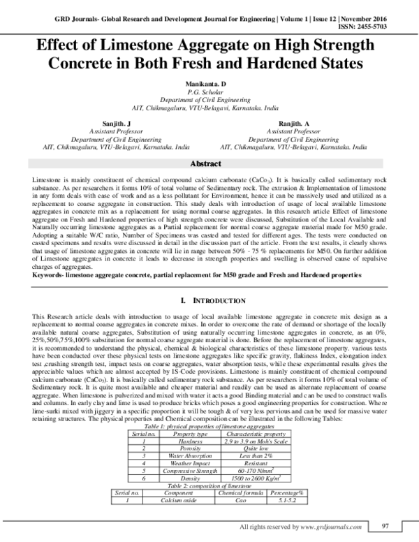 (PDF) Effect of Limestone Aggregate on High Strength Concrete in Both ...