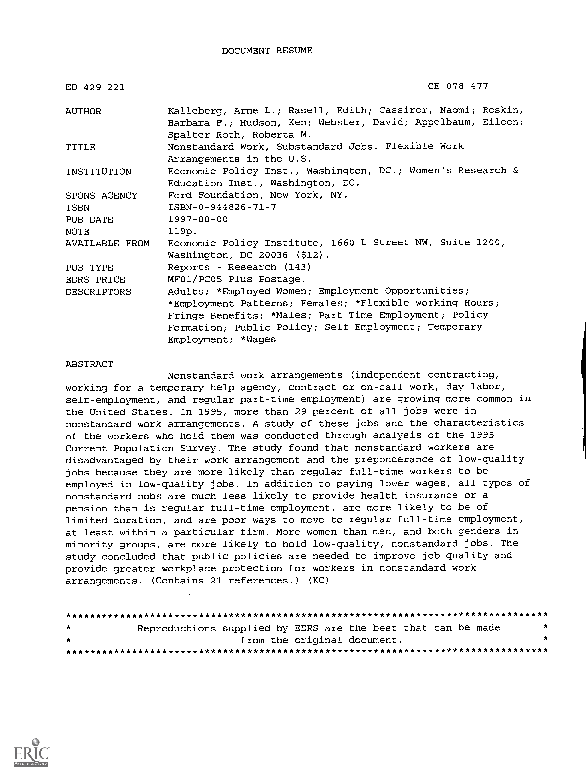 (PDF) Nonstandard Work, Substandard Jobs. Flexible Work Arrangements in ...