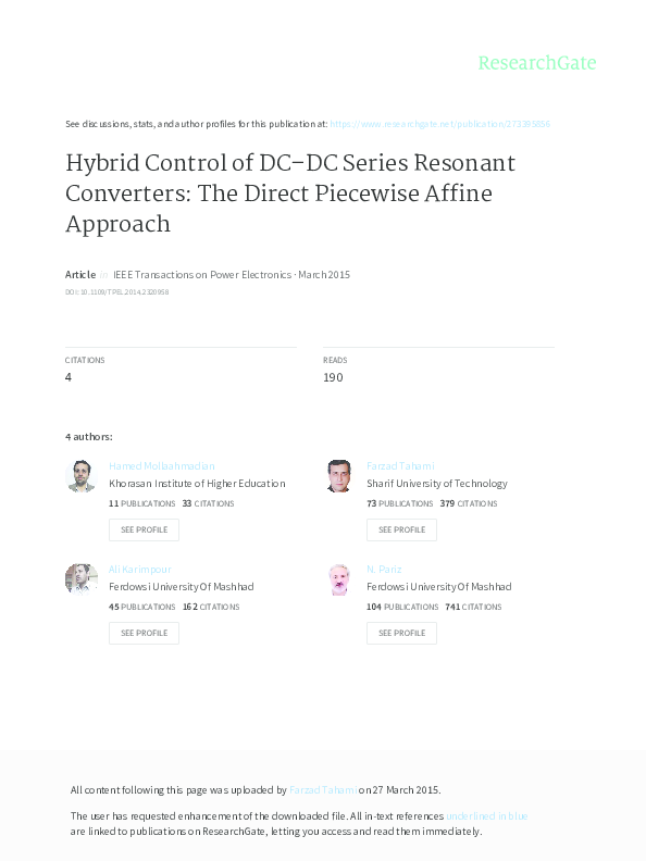 (PDF) Hybrid control of DC-DC series resonant converters: The direct piecewise affine approach