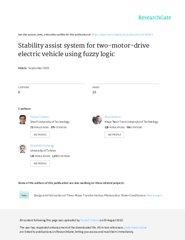 (PDF) Stability assist system for two-motor-drive electric vehicle using fuzzy logic