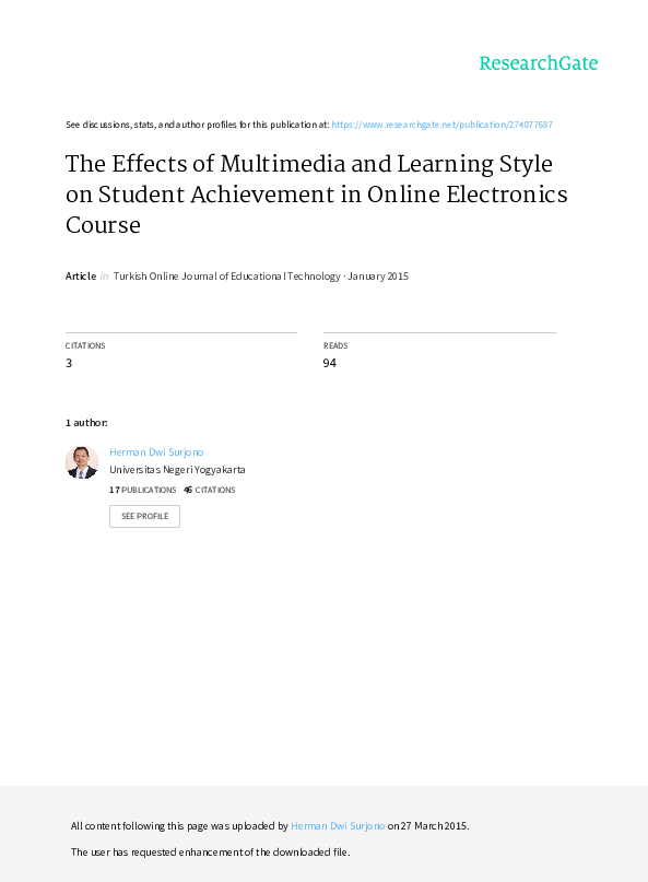 (PDF) The Effects of Multimedia and Learning Style on Student ...