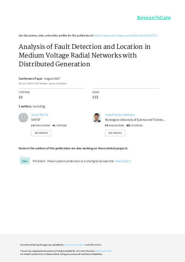 (PDF) Analysis of Fault Detection and Location in Medium Voltage Radial ...
