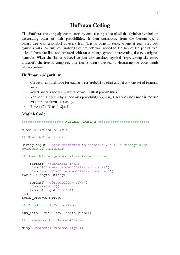 Pdf Huffman Coding