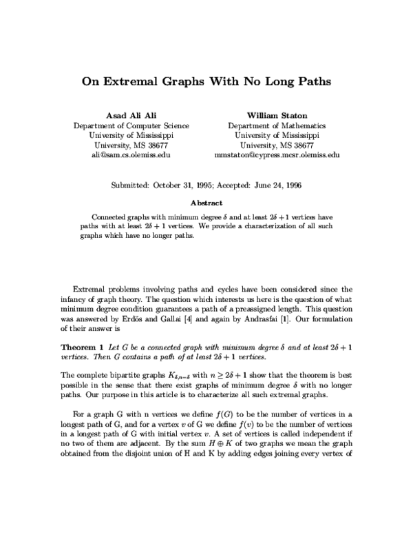 (PDF) On Extremal Graphs With No Long Paths