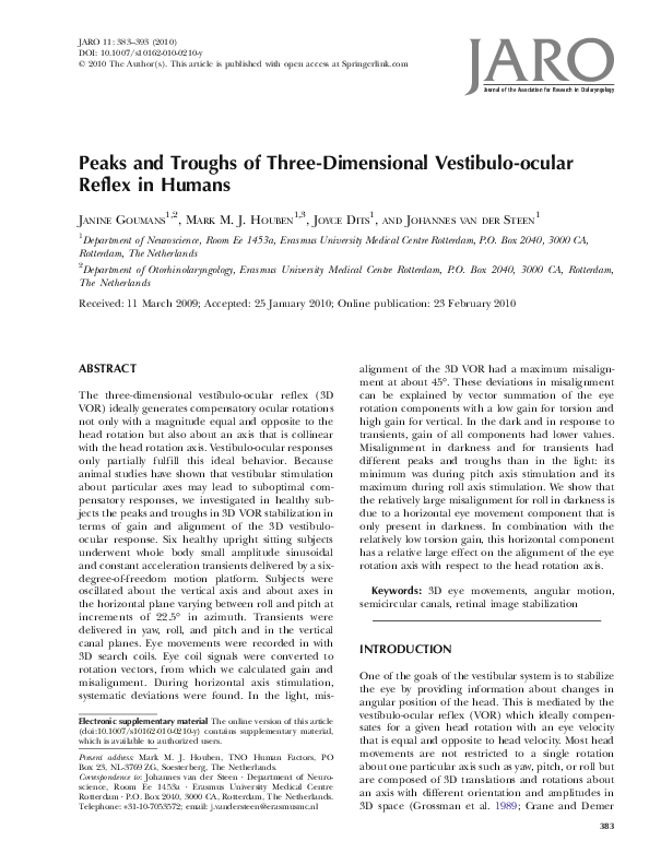 (PDF) Peaks and Troughs of Three-Dimensional Vestibulo-ocular Reflex in ...