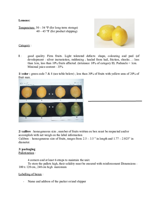 (DOC) Lemon Storage and Shipping Temperature Specs