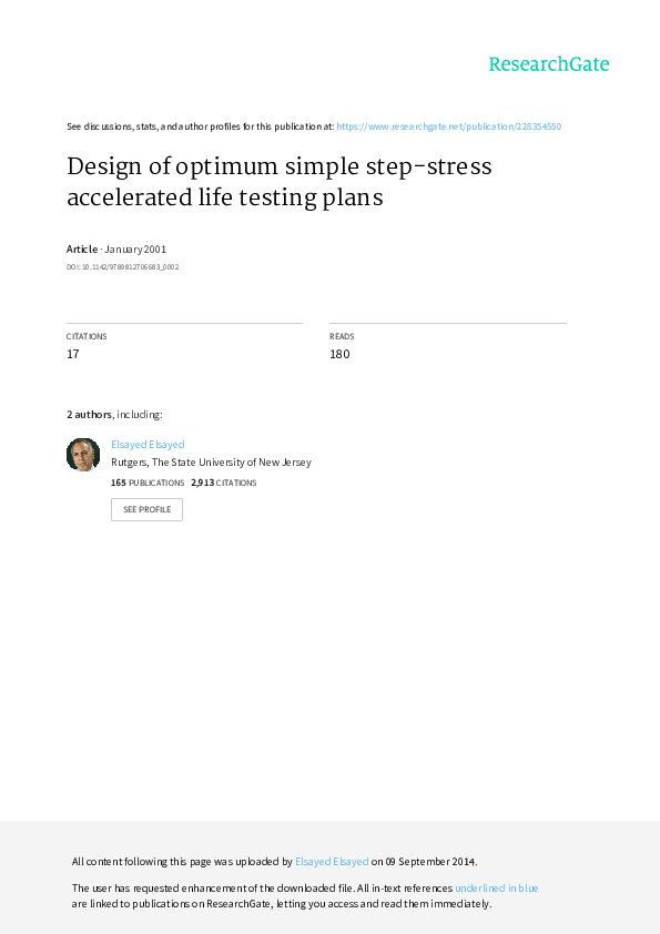 Pdf Design Of Optimum Simple Step Stress Accelerated Life Testing Plans
