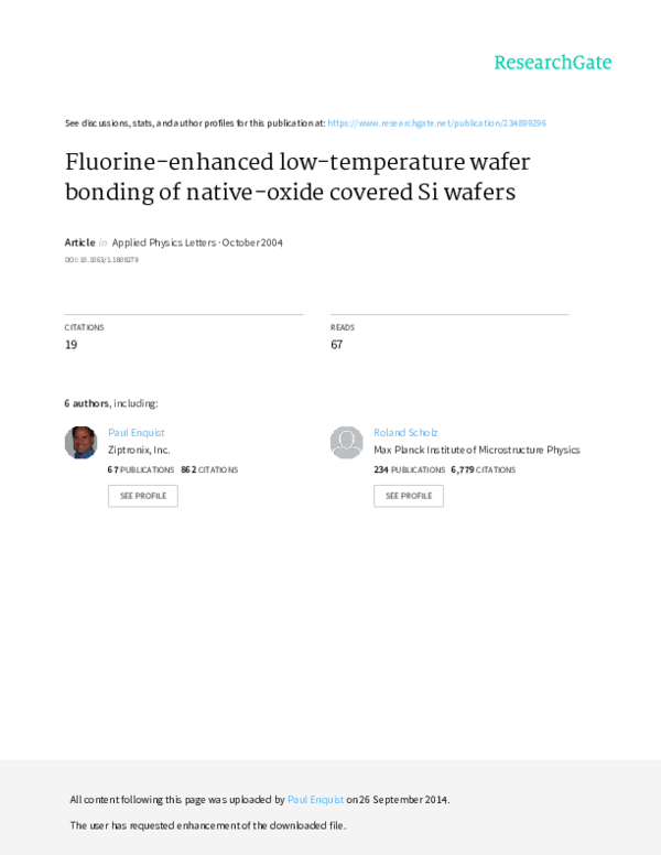 (PDF) Fluorine-enhanced low-temperature wafer bonding of native-oxide ...