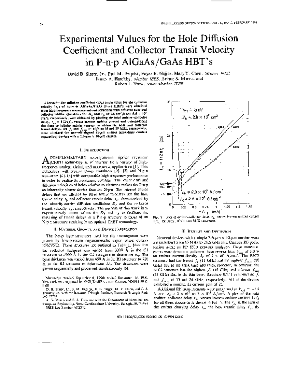 (PDF) Experimental values for the hole diffusion coefficient and ...
