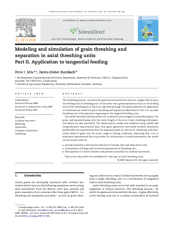 Modelling And Simulation Of The Grain Threshing Process – GIAU