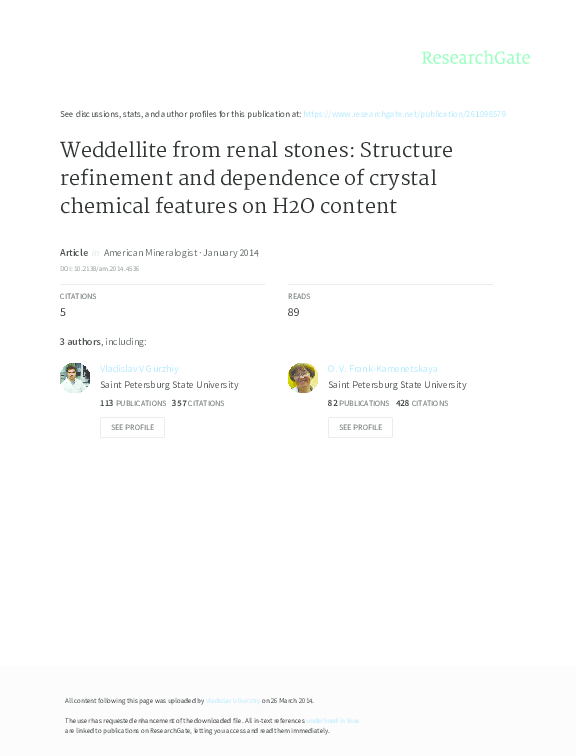 (PDF) Weddellite from renal stones: Structure refinement and dependence ...