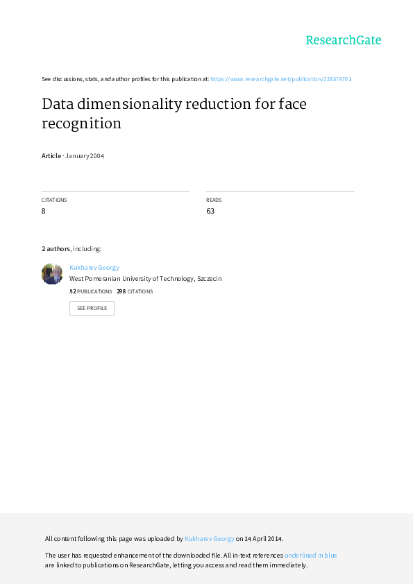 (PDF) Data dimensionality reduction for face recognition