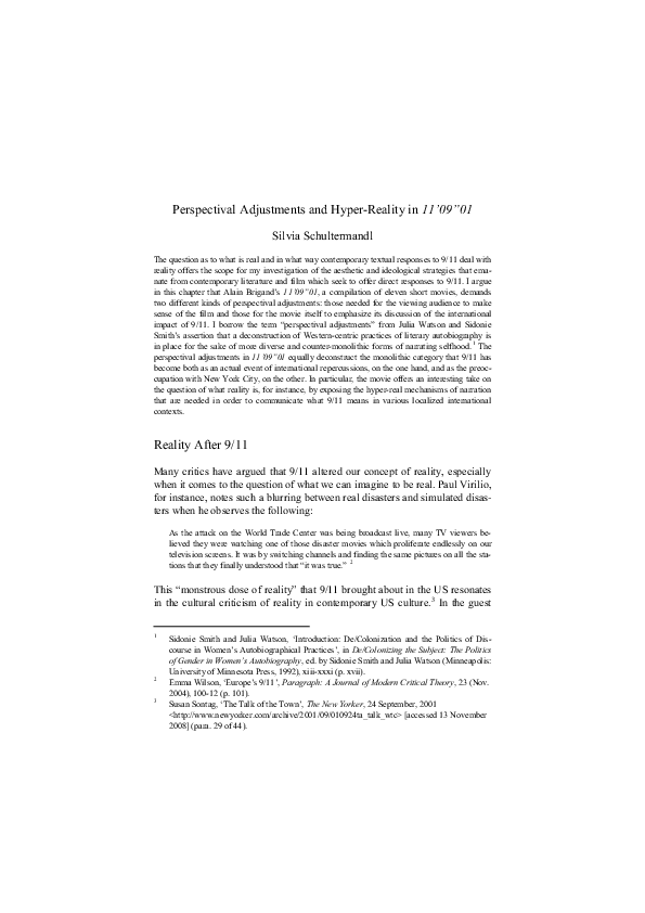 (PDF) ”Perspectival Adjustments and Hyper-Reality in 11’09”01.” Invited ...