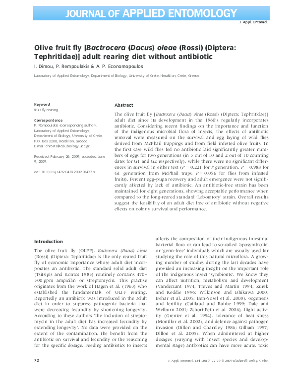 (PDF) Olive fruit fly [ Bactrocera ( Dacus ) oleae (Rossi) (Diptera ...