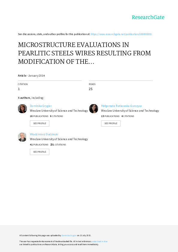 (PDF) Microstructure Evaluations in Pearlitic Steels Wires Resulting ...
