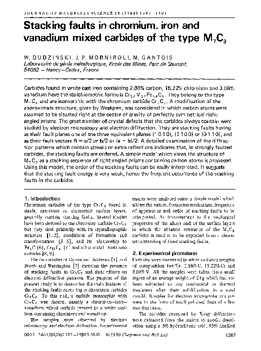 (PDF) Stacking faults in chromium, iron and vanadium mixed carbides of ...