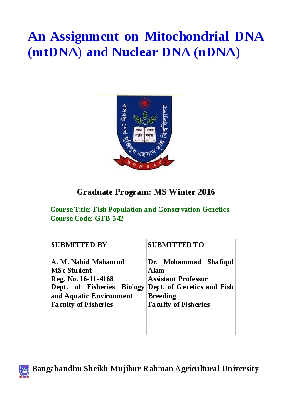 (PDF) An Assignment on Mitochondrial DNA (mtDNA) and Nuclear DNA (nDNA ...