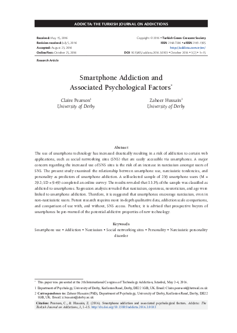 (PDF) Smartphone Addiction and Associated Psychological Factors