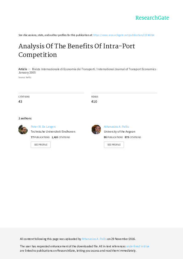 (PDF) Analysis Of The Benefits Of Intra-Port Competition