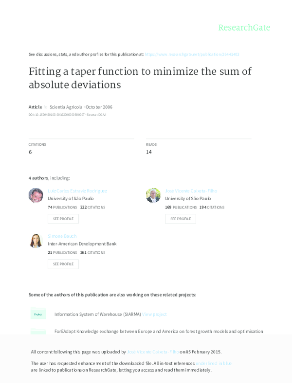 (PDF) Fitting a taper function to minimize the sum of absolute deviations
