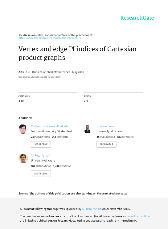 (PDF) Vertex and edge PI indices of Cartesian product graphs