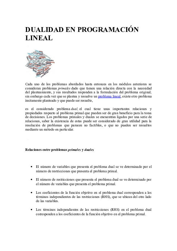 (DOC) DUALIDAD EN PROGRAMACIÓN LINEAL | Maribel Linda - Academia.edu