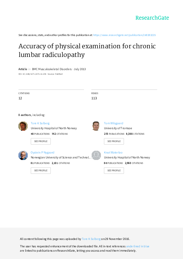 (PDF) Accuracy of physical examination for chronic lumbar radiculopathy