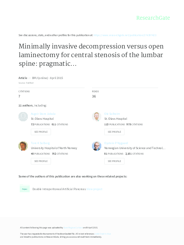 (PDF) Minimally invasive decompression versus open laminectomy for ...