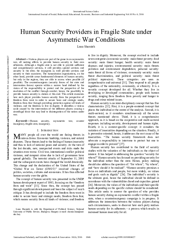 (PDF) Human Security Providers in Fragile State under Asymmetric War ...