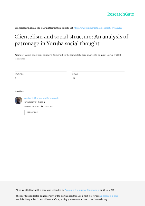 (PDF) Clientelism and social structure: an analysis of patronage in ...