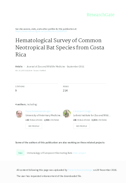 (PDF) Hematological survey of common neotropical bat species from Costa ...