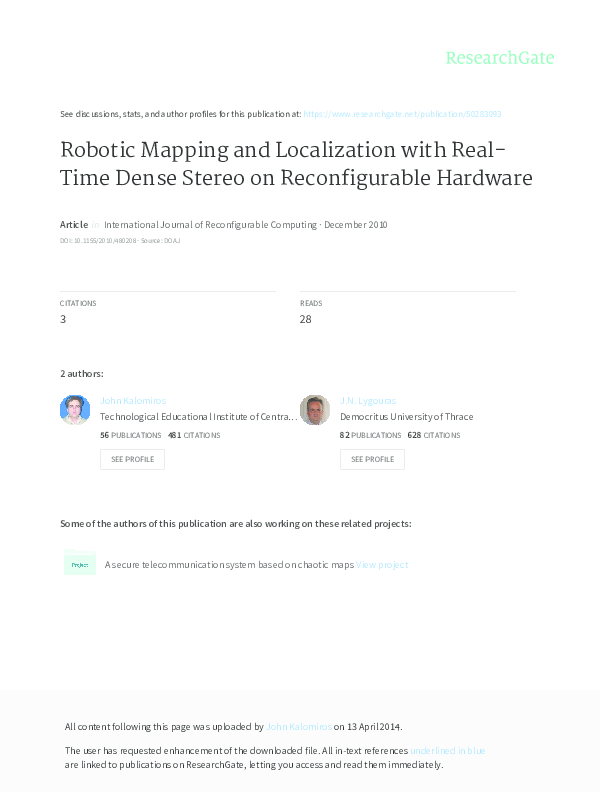 (PDF) Robotic Mapping and Localization with Real-Time Dense Stereo on Reconfigurable Hardware