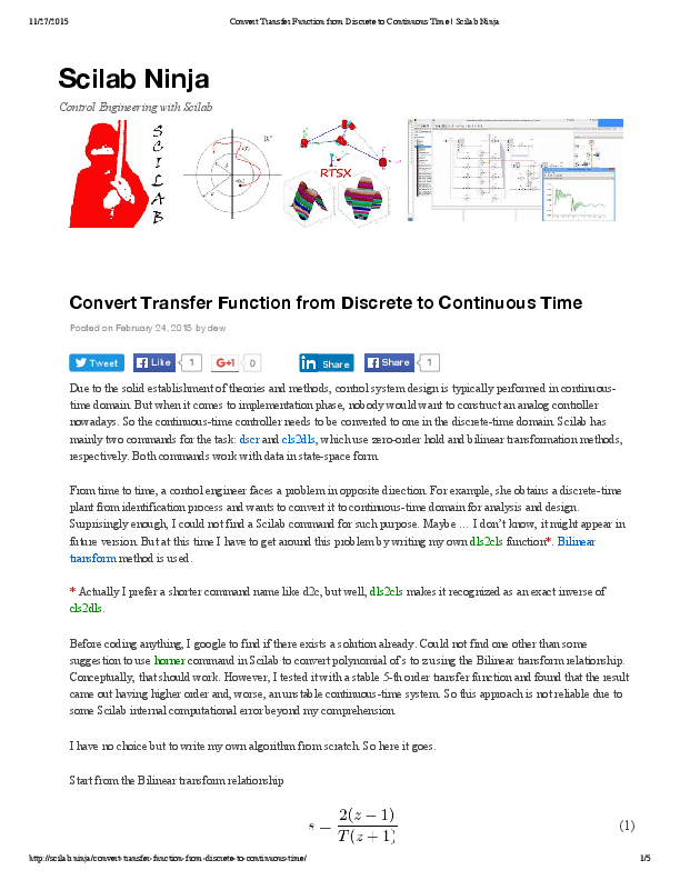(PDF) Convert Transfer Function from Discrete to Continuous Time