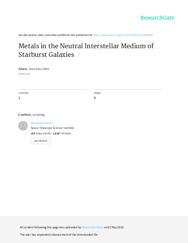 (PDF) Metals in the Neutral Interstellar Medium of Starburst Galaxies