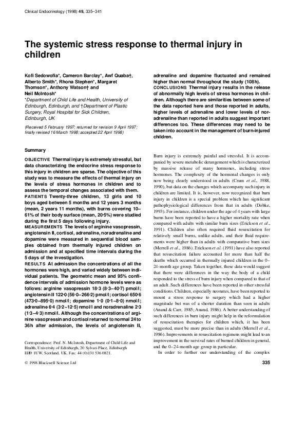 (PDF) The systemic stress response to thermal injury in children