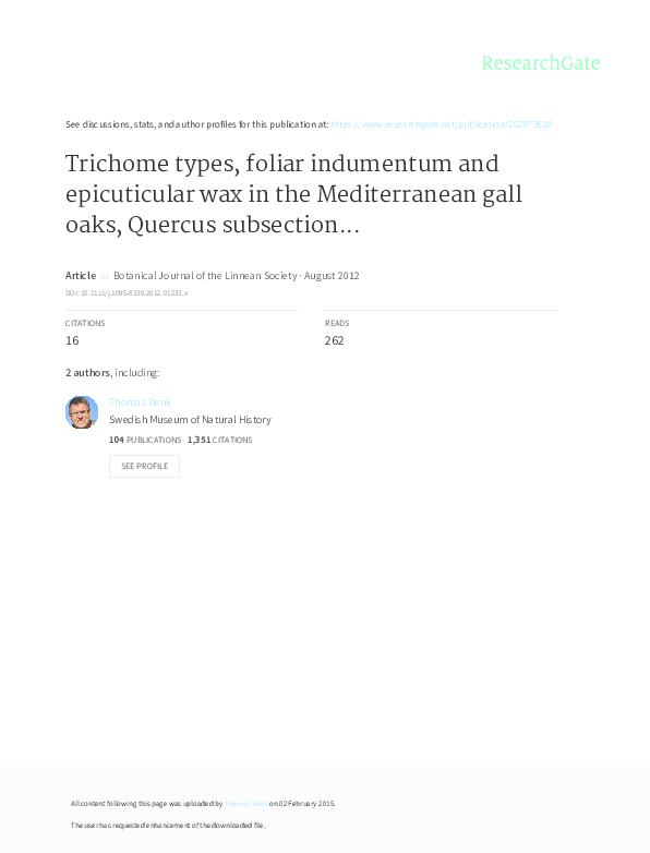(PDF) Trichome types, foliar indumentum and epicuticular wax in the ...