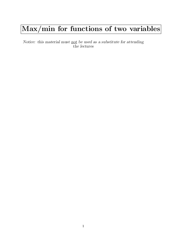 (PDF) Max/min for functions of two variables