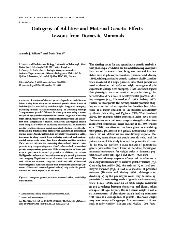 (PDF) Ontogeny of Additive and Maternal Genetic Effects: Lessons from ...