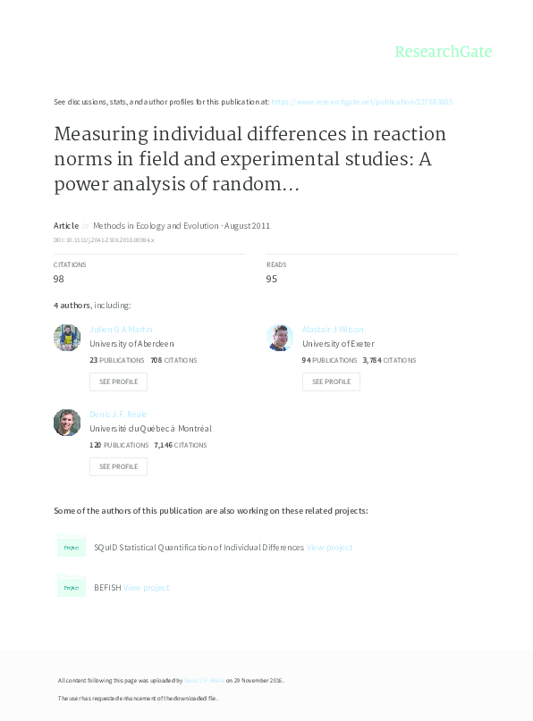 (PDF) Measuring individual differences in reaction norms in field and ...