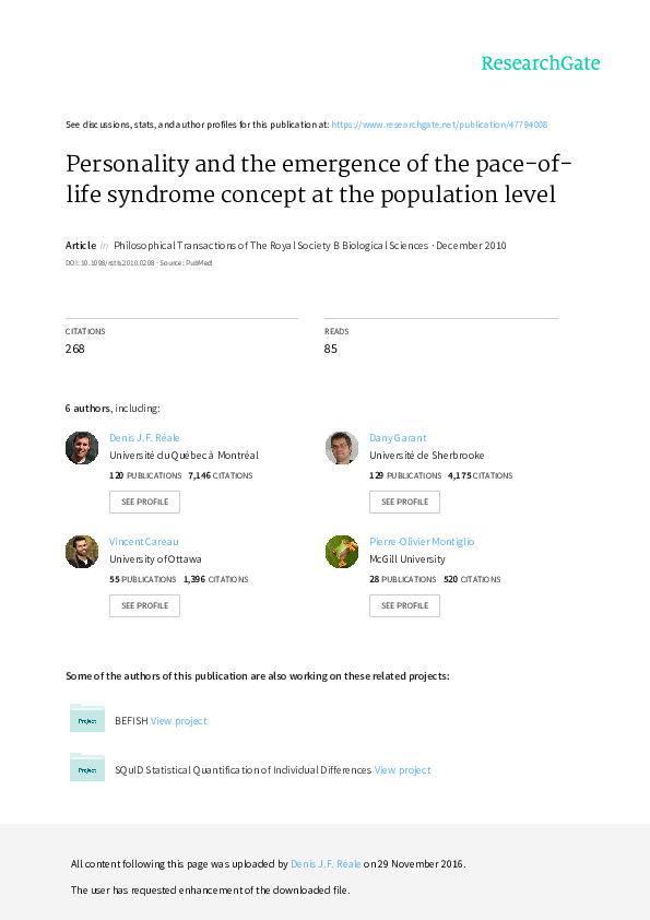 (PDF) Personality and the emergence of the pace-of-life syndrome ...