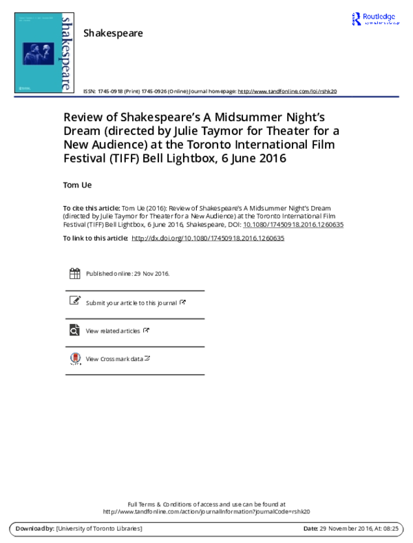 (PDF) Review of Shakespeare's A Midsummer Night's Dream (directed by ...