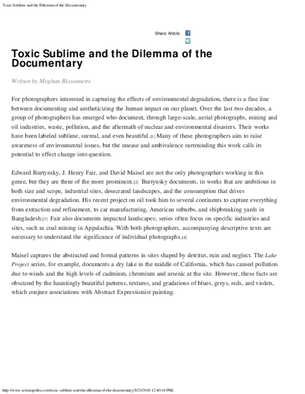 (PDF) Toxic Sublime and the Dilemma of the Documentary