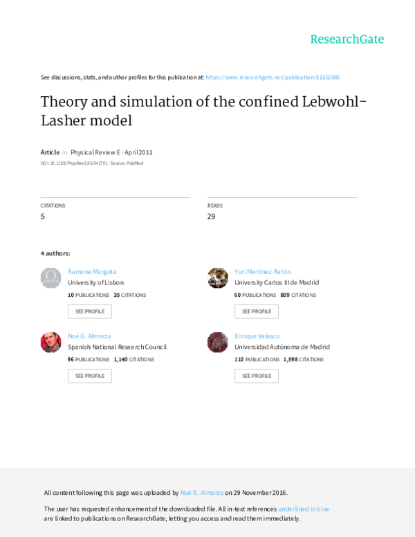 (PDF) Theory and simulation of the confined Lebwohl-Lasher model