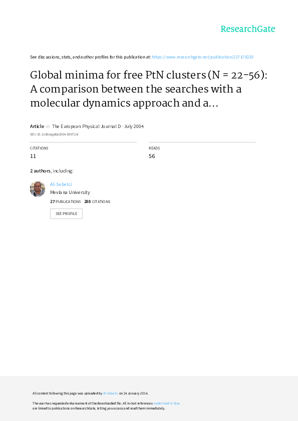 (PDF) Global minima for free clusters (): a comparison between the searches with a molecular ...