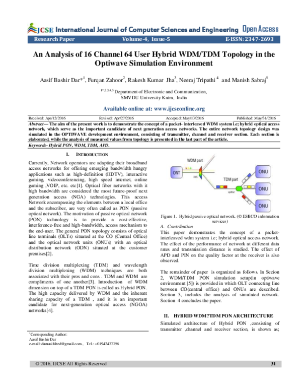 (PDF) An Analysis of 16 Channel 64 User Hybrid WDM/TDM Topology in the Optiwave Simulation ...